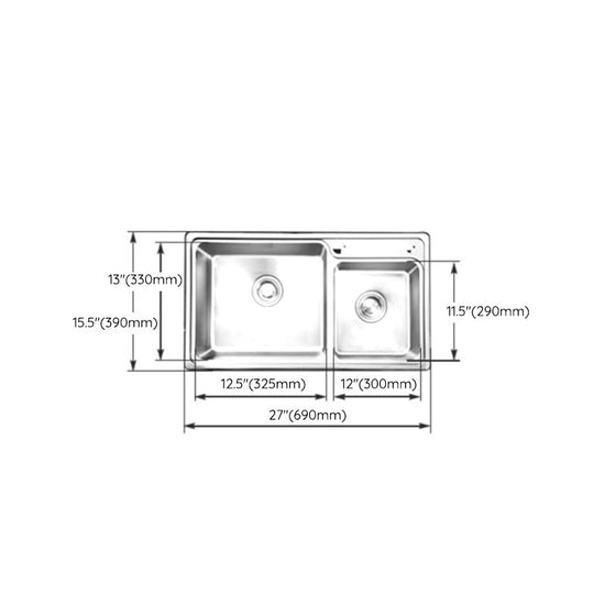 Rectangle 2 Holes Kitchen Sink Stainless Steel Double Basin Sink ...