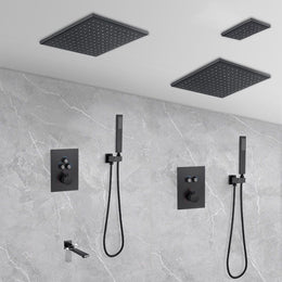 Matte Black Rain Shower System with Hand Shower Square Shower Set ...