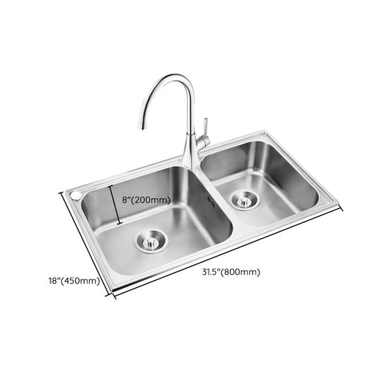 Kitchen Sink Stainless Steel Drop-In Kitchen Double Sink with Drain ...