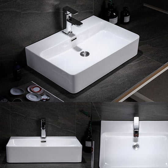 Contemporary Vessel Bathroom Sink Rectangular White Ceramic Overflow ...
