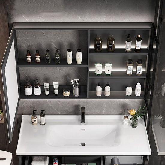 Trendy Bathroom Sink Vanity Wall-Mounted Open Shelf Faucet Included ...