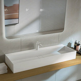 Contemporary Bathroom Sink Man Made Rock Rectangular Vessel Sink with ...