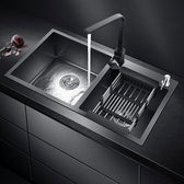 Rectangle Stainless Steel Sink in Black Double Bowl Drop-In Kitchen ...