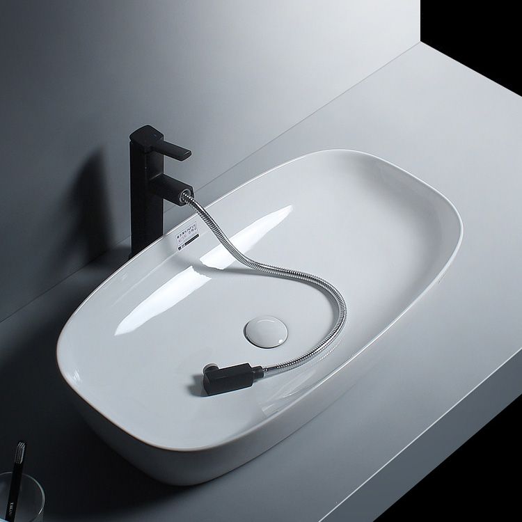 Porcelain Trough Sink Modern Simple Trough Bathroom Sink with Faucet ...
