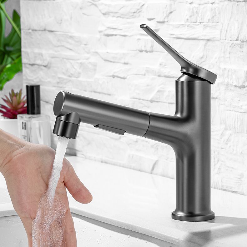 Modern Vessel Sink Faucet Lever Handle with Pull Down Sprayer - Clearhalo