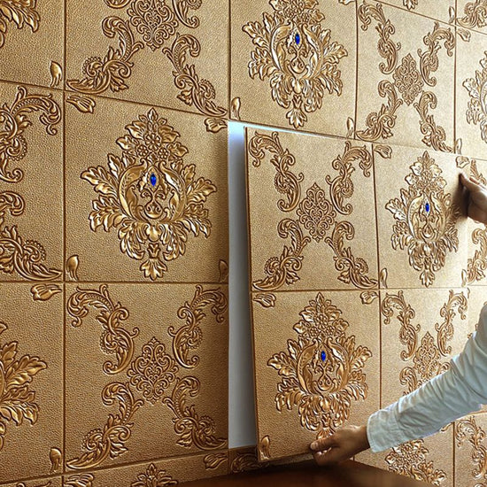 Glam Style Foam Wall Paneling Living Room 3D Embossed Waterproof Wall ...