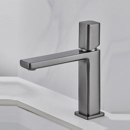 Modern Knob Handle Square Faucet Brass Deck Mounted Bathroom Sink ...