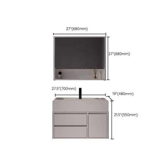 White Modern Rectangular Wall Mounted Standard Bathroom Vanity Set ...