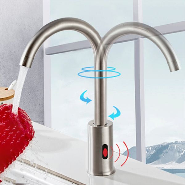 Touchless Sensor Kitchen Sink Faucet Stainless Steel Swivel Spout with ...