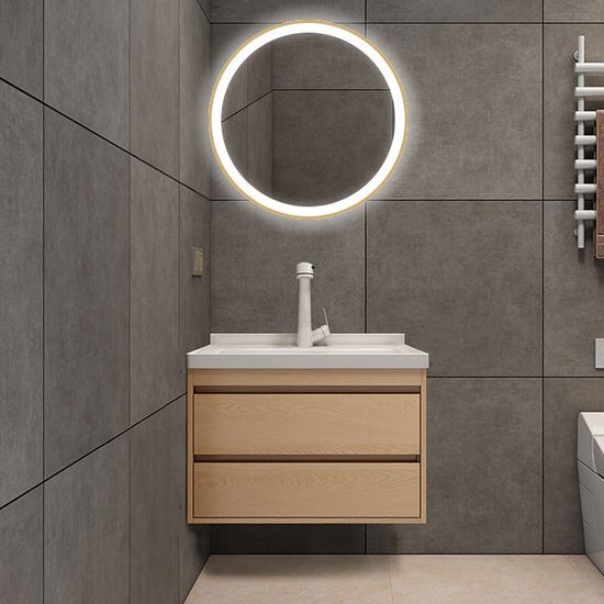 Wall Mount Vanity Mirror Single Sink Rectangle Door Wood Vanity with ...