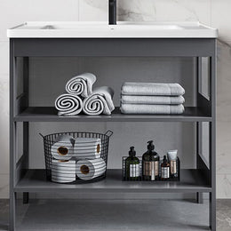 Modern Metal Vanity Set Open Storage Single Sink Vanity for Washroom ...