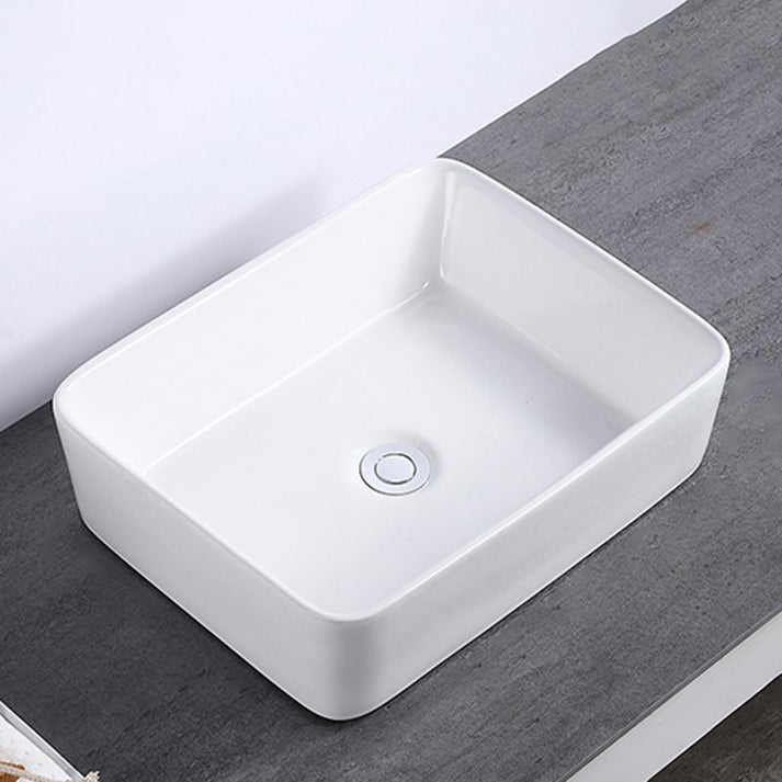 Modern Bathroom Sink Single Faucet Hole Porcelain Rectangular Vessel ...