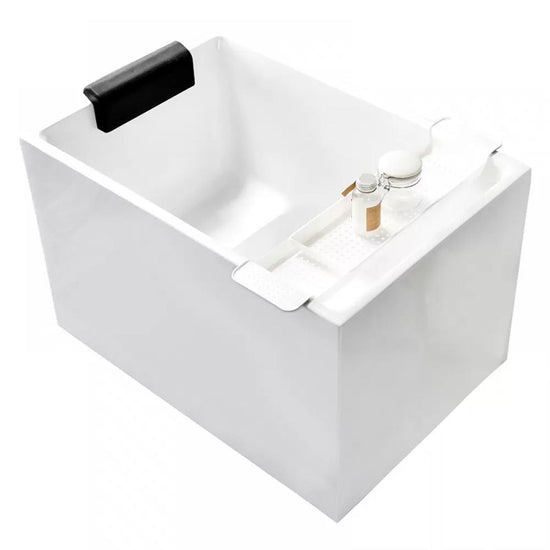 White Acrylic Indoor Bath Tub Soaking Tub with Internal Drain - Clearhalo