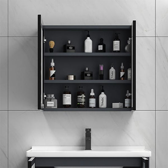 Rectangular Single Bathroom Vanity Modern Dark Gray Metal Base Vanity ...