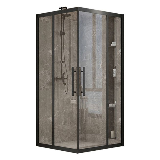 Shower Enclosure Semi-Frameless Single Sliding Square Black Shower ...