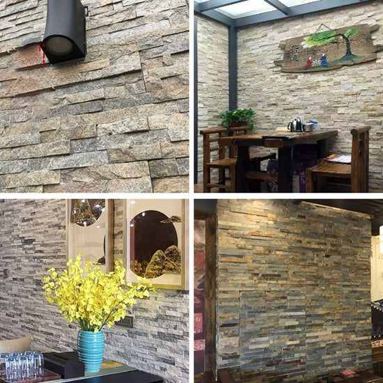 Rectangle Engineered Stone Tile Fire Resistant Stacked Stone Wall Tile ...