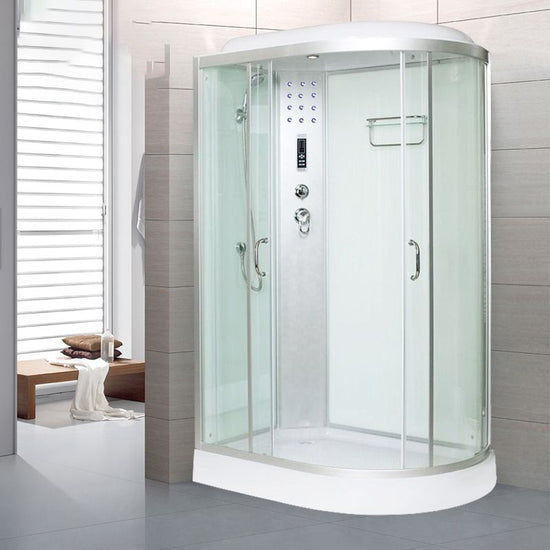 Framed Neo-Round Shower Kit Double Sliding Shower Stall with White Base ...