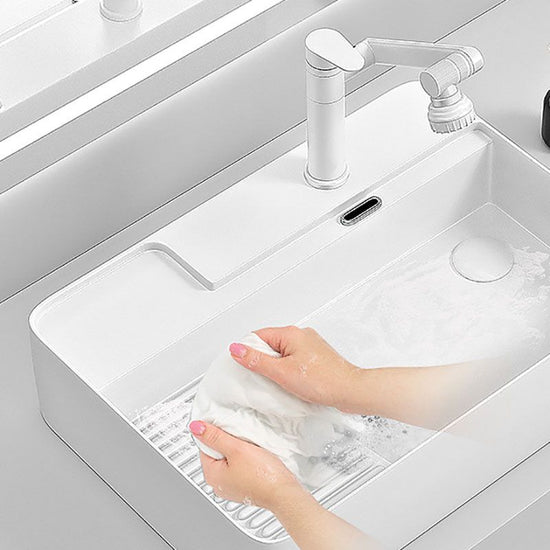 Modern Vessel Lavatory Sink Porcelain with Overflow Wash Stand - Clearhalo