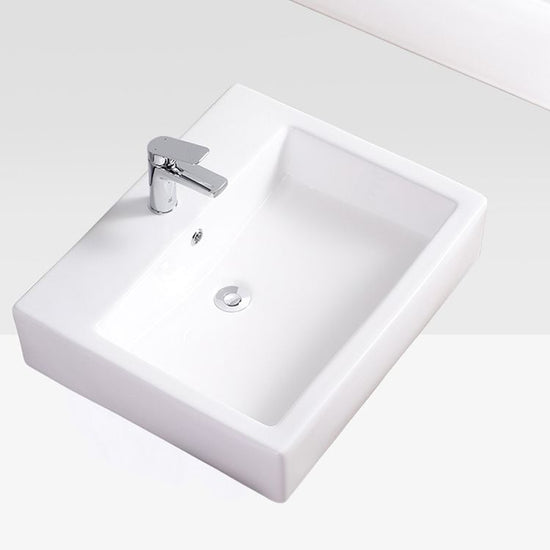 Bathroom Sink White Rectangle Overflow Ceramic One Hole Sink with ...