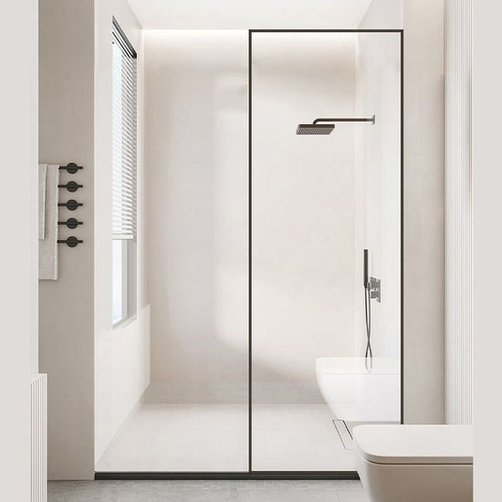Black Full Frame Fixed Shower Screen Tempered Glass Shower Door - Clearhalo