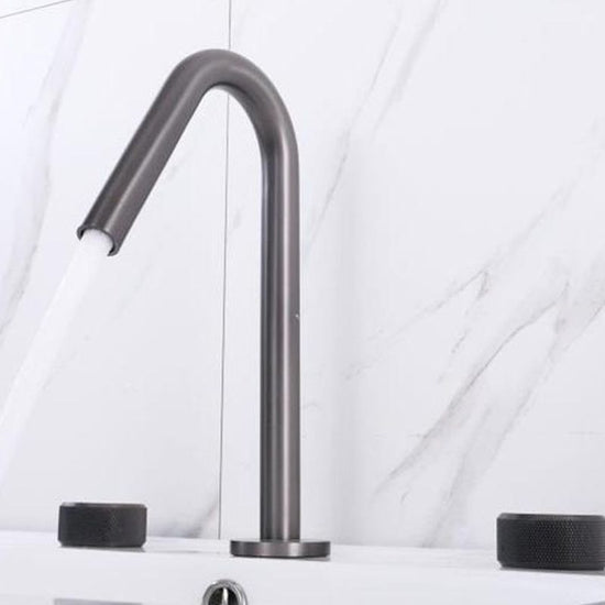 Circular Bathroom Faucet with Gooseneck Arc 3 Hole Widespread Bathroom ...