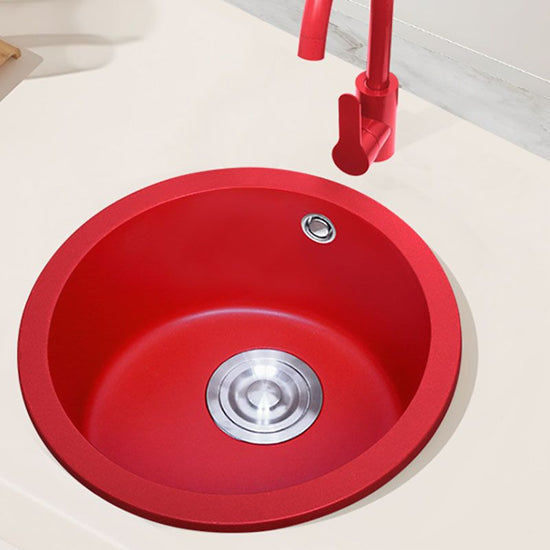Quartz Kitchen Sink Single Bowl Red Round Kitchen Sink with Drain ...