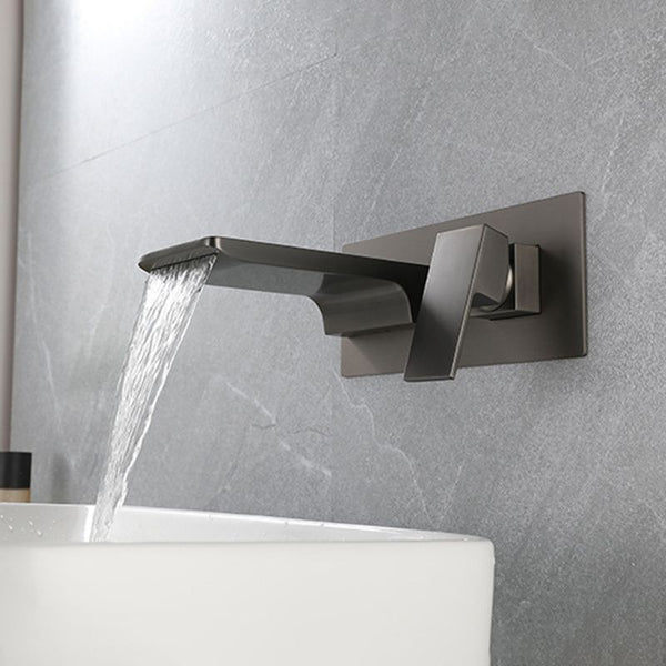 Square Single Handle Bathroom Faucet Single Hole Wall Mounted Bathroom ...