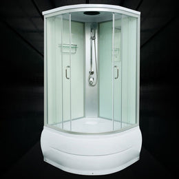 Round Shower Stall Double Sliding Shower Stall with White Base and Rain ...