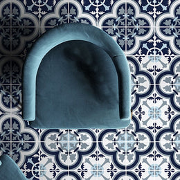 Blue Vintage Pattern Wall Tiles Natural Stone Rectangular Tiles - Clearhalo