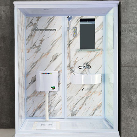 Tempered Glass Single Sliding Shower Enclosure White One Piece Frame ...