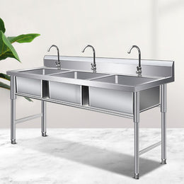Basic Kitchen Sink Rectangular Workstation Sink with Faucets - Clearhalo