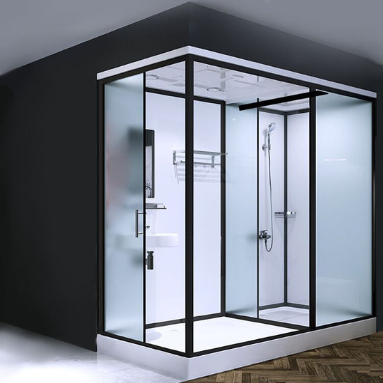 Framed Tempered Glass Shower Stall with Back Wall Panel and Shower Base ...