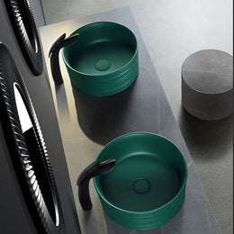 Modern Vessel Bathroom Sink Circular Porcelain with Pop-Up Drain Vessel ...