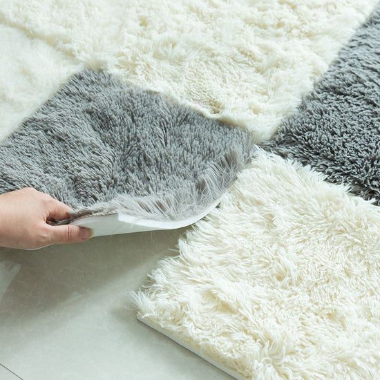 Modern Carpet Tiles Interlocking Color Block Shag Carpet Tiles - Clearhalo