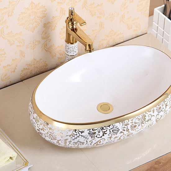Traditional Vessel Sink Oval Porcelain with Pop-Up Drain Vessel ...