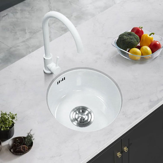 Basic Bar Sink Stainless Steel Round White Kitchen Sink with Faucet ...