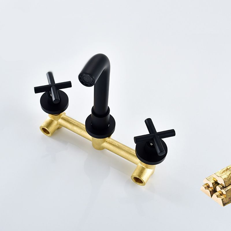 3 Holes Faucet 2 Cross Handles Wall Mounted Faucet for Bathroom - Clearhalo