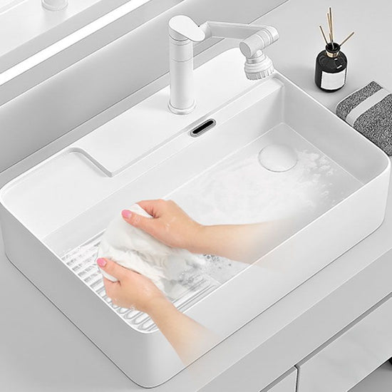 Modern Vessel Lavatory Sink Porcelain with Overflow Wash Stand - Clearhalo
