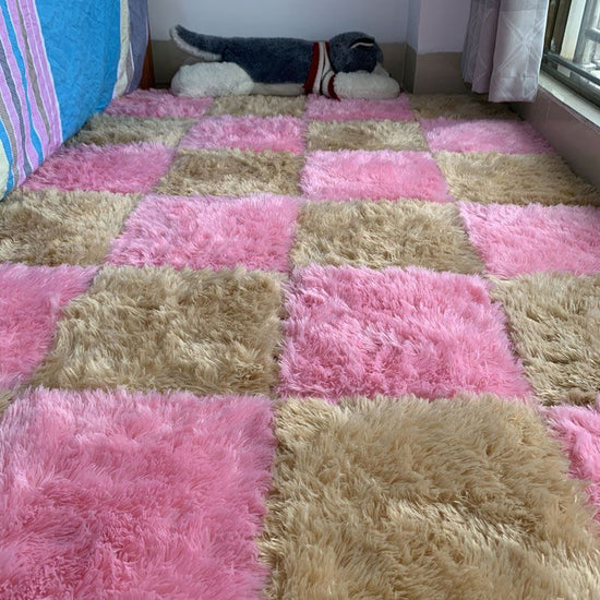 Modern Carpet Tiles Interlocking Color Block Shag Carpet Tiles - Clearhalo