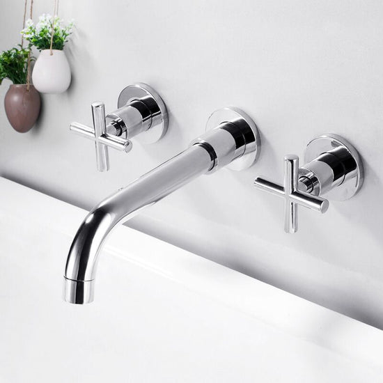 Modern Widespread Wall Mounted Bathroom Sink Faucet Cross Handles ...