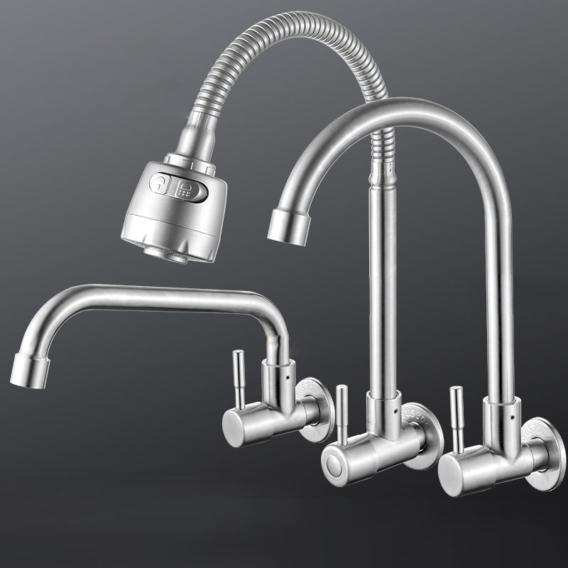 Modern Bridge Faucet 304 Stainless Steel Knob Handle Swivel Spout Wall ...