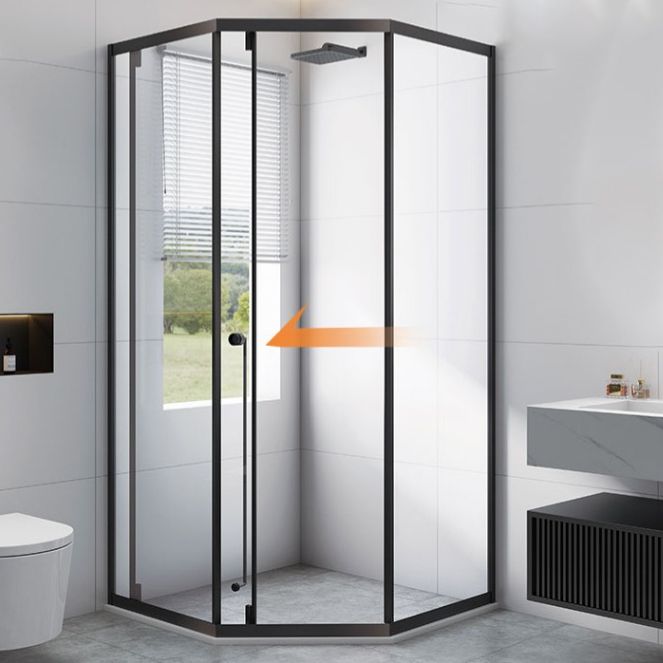 Framed Single Sliding Corner Shower Enclosure with Single Door Handles - Clearhalo