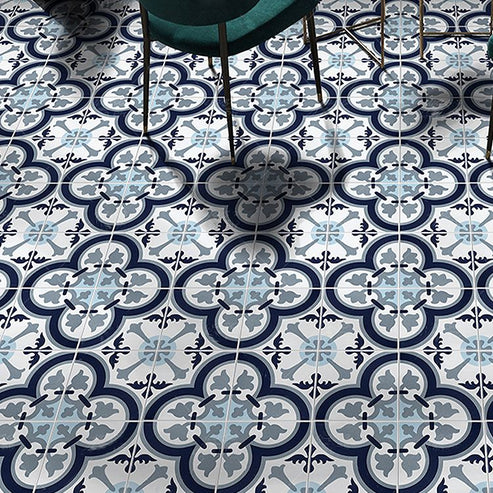 Blue Vintage Pattern Wall Tiles Natural Stone Rectangular Tiles - Clearhalo