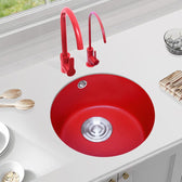 Quartz Kitchen Sink Single Bowl Red Round Kitchen Sink with Drain ...