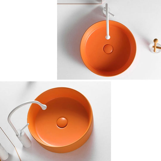 Round White and Orange Trough Bathroom Sink Porcelain Trough Bathroom ...
