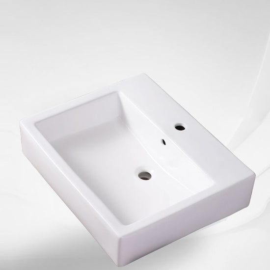 Bathroom Sink White Rectangle Overflow Ceramic One Hole Sink with Faucet - Clearhalo