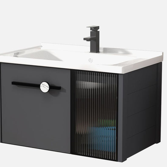 Rectangular Single Bathroom Vanity Modern Dark Gray Metal Base Vanity ...