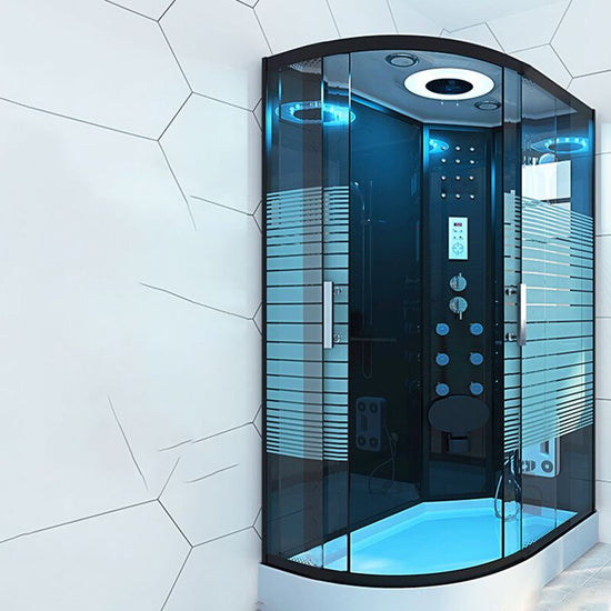 Clear Tempered Glass Shower Stall Framed Rounded Shower Stall with Base ...