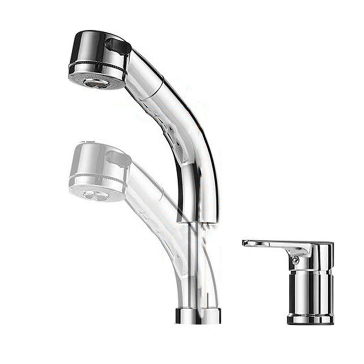 Modern Chrome Sink Faucet Brass Bathroom Low Arc Lifting Faucet - Clearhalo