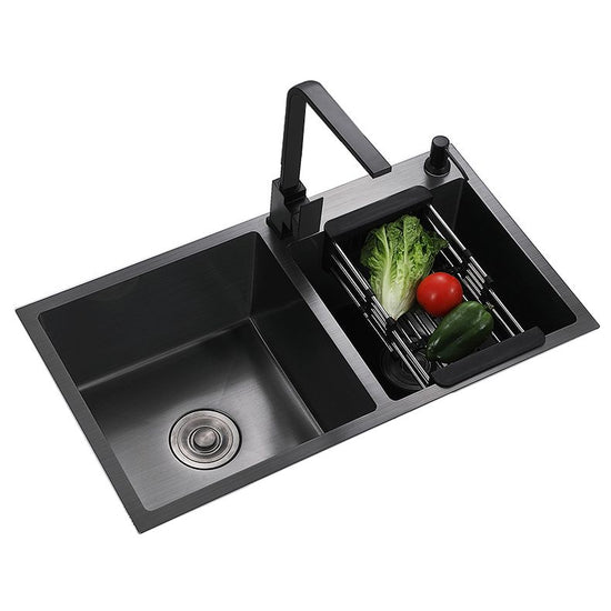 Contemporary Style Double Sink Stainless Steel 2 Holes Sink for Kitchen ...